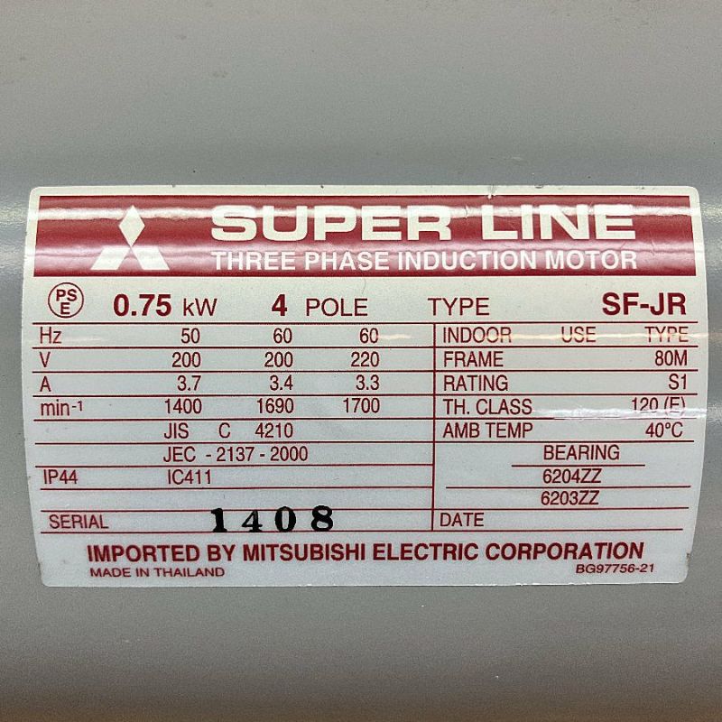 MITSUBISHI/三菱電機 SF-JR-4P-0.75KW/1馬力モーター 三相200V | 機械工具のMugendouネットショップ